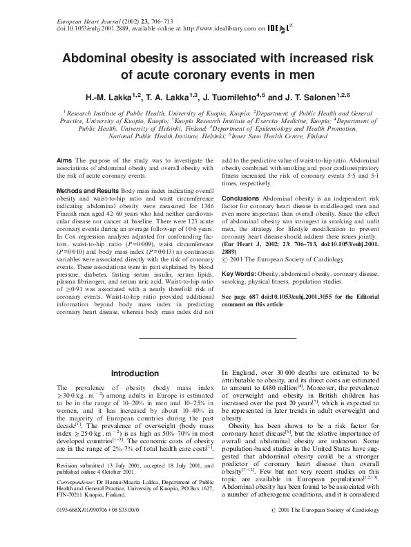 (PDF) Abdominal obesity is associated with increased risk of acute ...