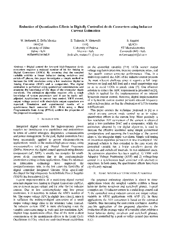 Pdf Reduction Of Quantization Effects In Digitally Controlled Dc Dc Converters Using Inductor
