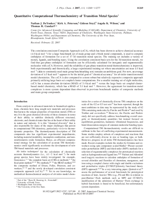 (PDF) Quantitative Computational Thermochemistry of Transition Metal Species