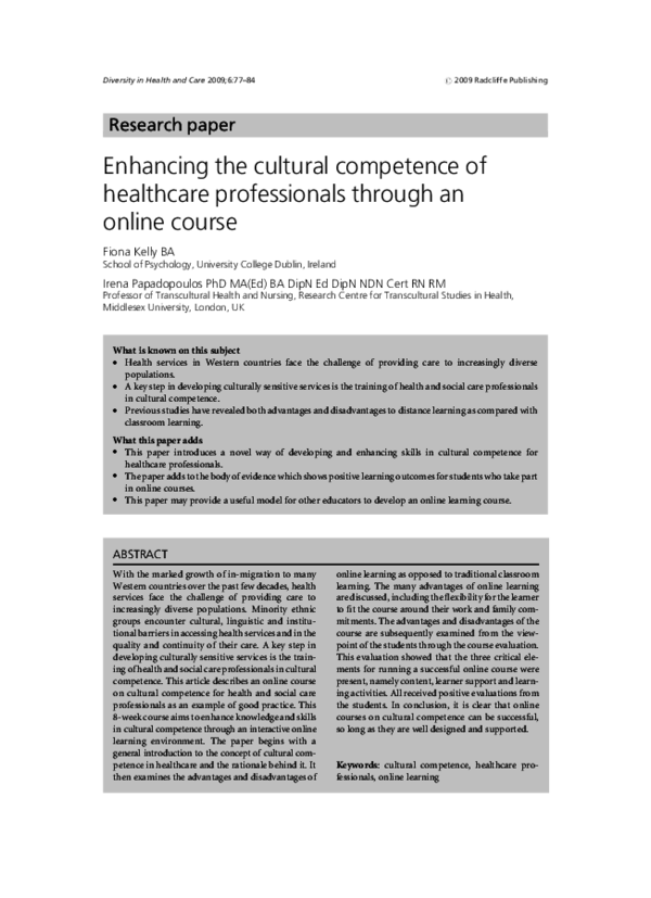 (PDF) Enhancing the cultural competence of healthcare professionals ... (PDF) Enhancing the cultural competence of healthcare professionals ...