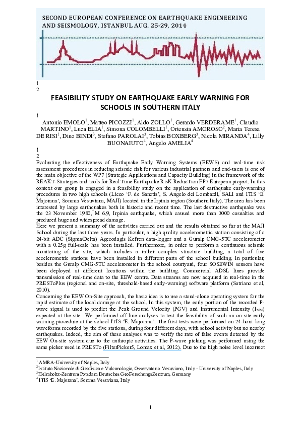 (PDF) Feasibility study on earthquake early warning application to schools: the example of the ...