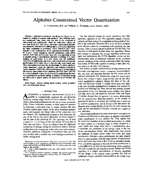 (PDF) Alphabet-constrained vector quantization