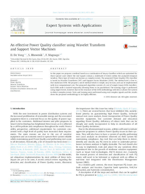 Pdf An Effective Power Quality Classifier Using Wavelet Transform And Support Vector Machines