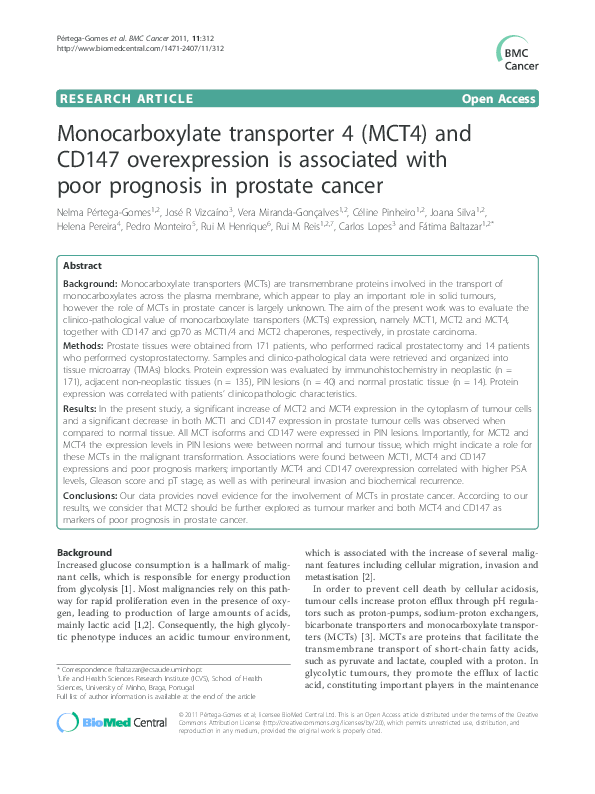 (PDF) Monocarboxylate transporter 4 (MCT4) and CD147 overexpression is ...