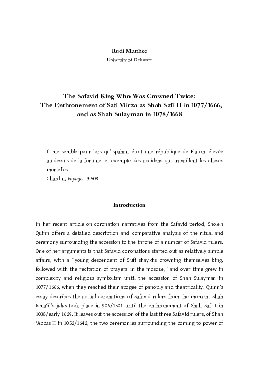 (PDF) The Safavid King Who Was Crowned Twice: The Enthronement of Safi ...