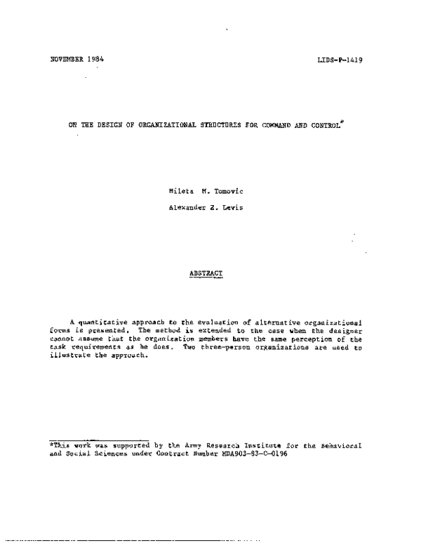 (PDF) On the design of organizational structures for command and control