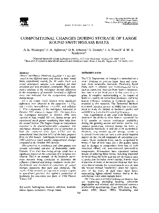 (PDF) Compositional changes during storage of large round switchgrass bales