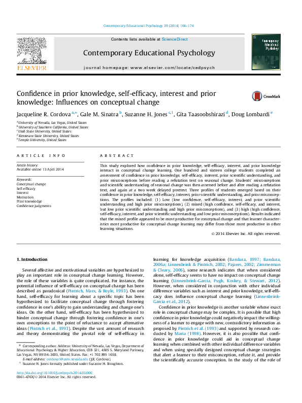 (PDF) Confidence in Prior Knowledge, Self-Efficacy, Interest and Prior ...