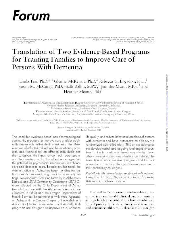 (PDF) Translation of Two Evidence-Based Programs for Training Families ...