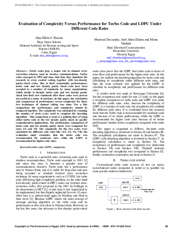 Pdf Evaluation Of Complexity Versus Performance For Turbo Code And Ldpc Under Different Code Rates