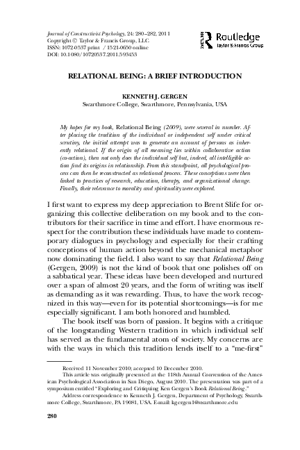 (PDF) RELATIONAL BEING: A BRIEF INTRODUCTION