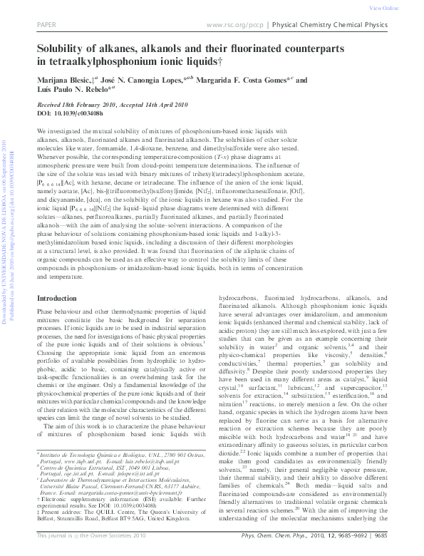 (PDF) Solubility of alkanes, alkanols and their fluorinated ...