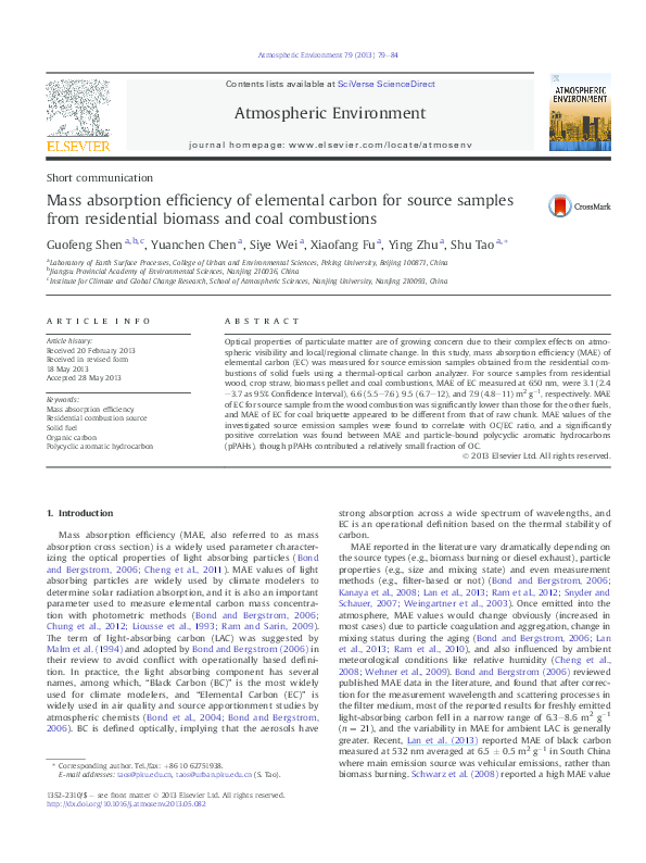 (PDF) Mass absorption efficiency of elemental carbon for source samples ...