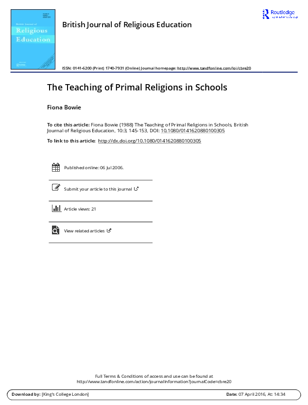 (PDF) The Teaching of Primal Religions in Schools