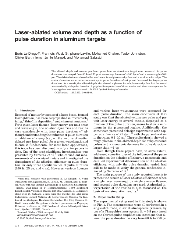 (PDF) Laser-ablated volume and depth as a function of pulse duration in ...