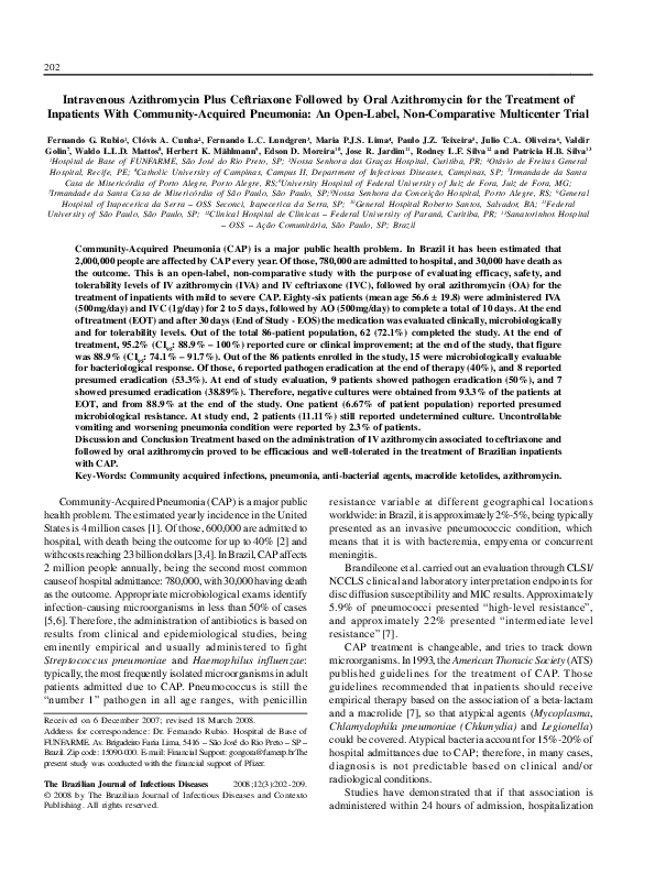 (PDF) Intravenous azithromycin plus ceftriaxone followed by oral azithromycin for the treatment ...