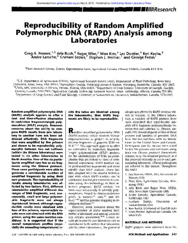 (PDF) Reproducibility of random amplified polymorphic DNA (RAPD ...