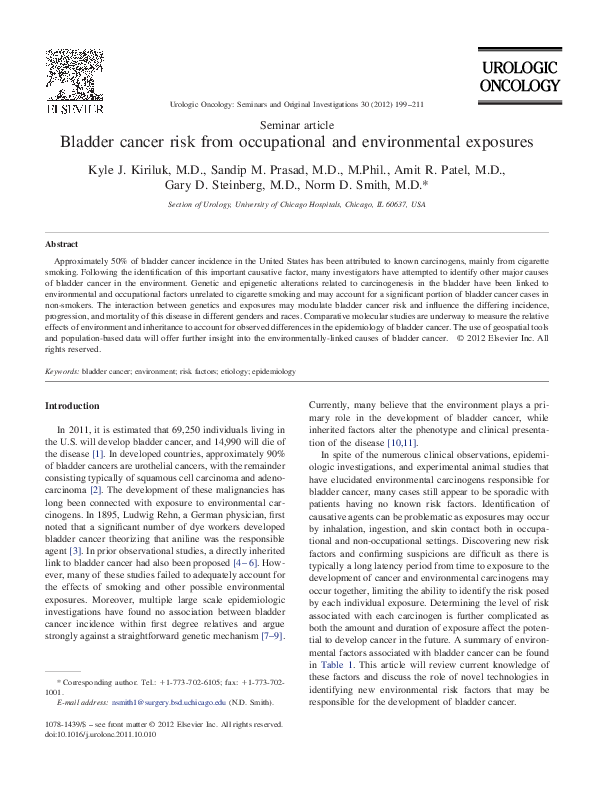 (PDF) Bladder cancer risk from occupational and environmental exposures