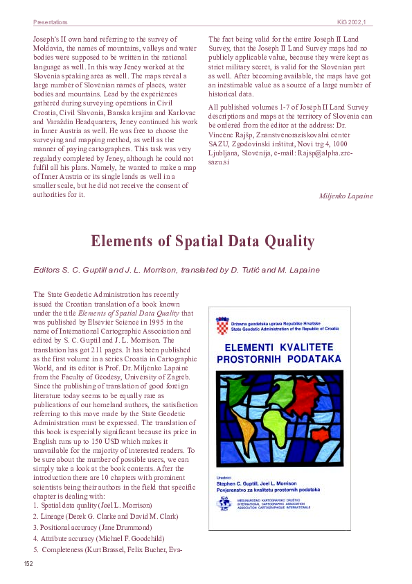 (PDF) Elements of Spatial Data Quality