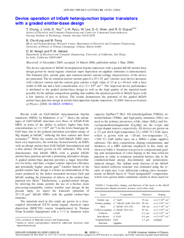 (PDF) Device operation of InGaN heterojunction bipolar transistors with ...