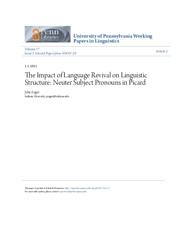 (PDF) The Impact of Language Revival on Linguistic Structure: Neuter ...