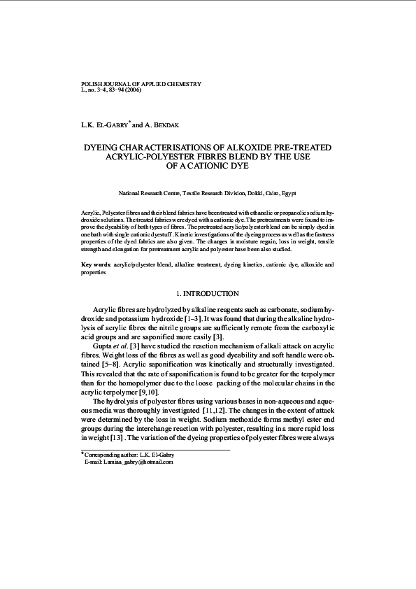 (PDF) One‐bath union dyeing of a modified wool/acrylic blend with acid ...