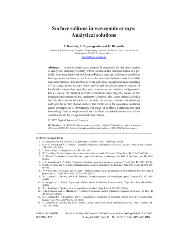 (PDF) Surface solitons in waveguide arrays: Analytical solutions