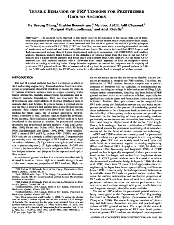 (PDF) Tensile Behavior of FRP Tendons for Prestressed Ground Anchors