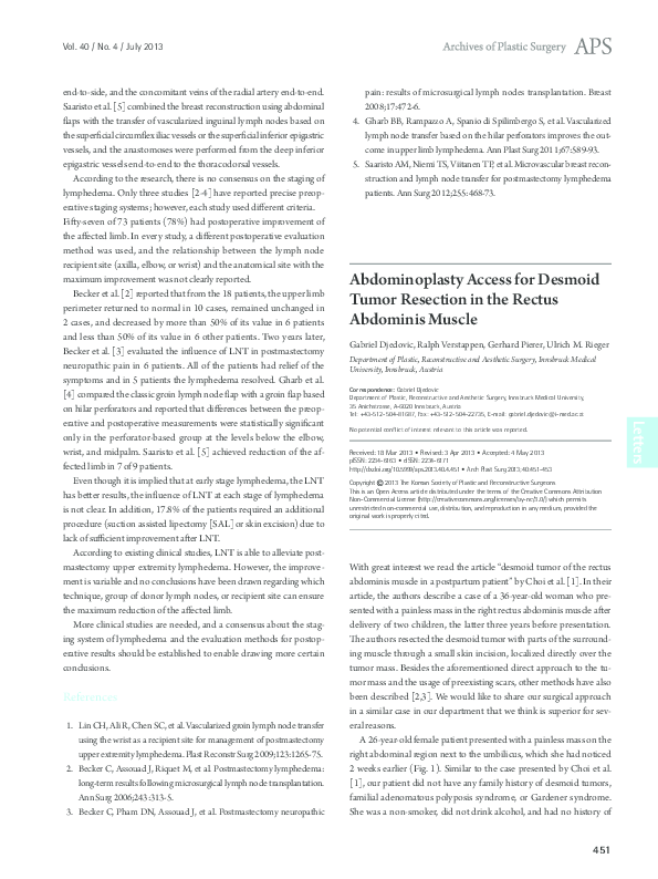 (PDF) Abdominoplasty Access for Desmoid Tumor Resection in the Rectus ...