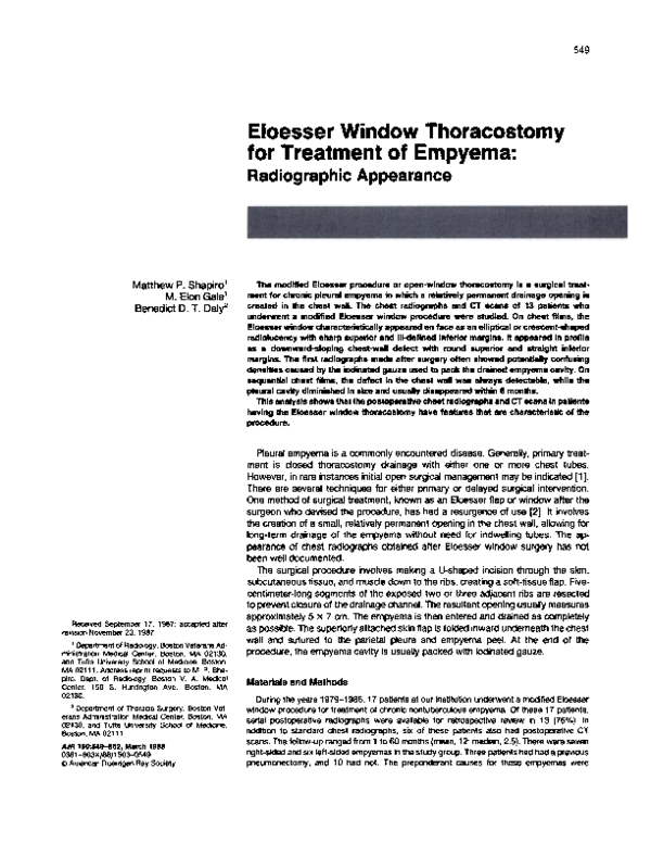 (PDF) Eloesser window thoracostomy for treatment of empyema ...
