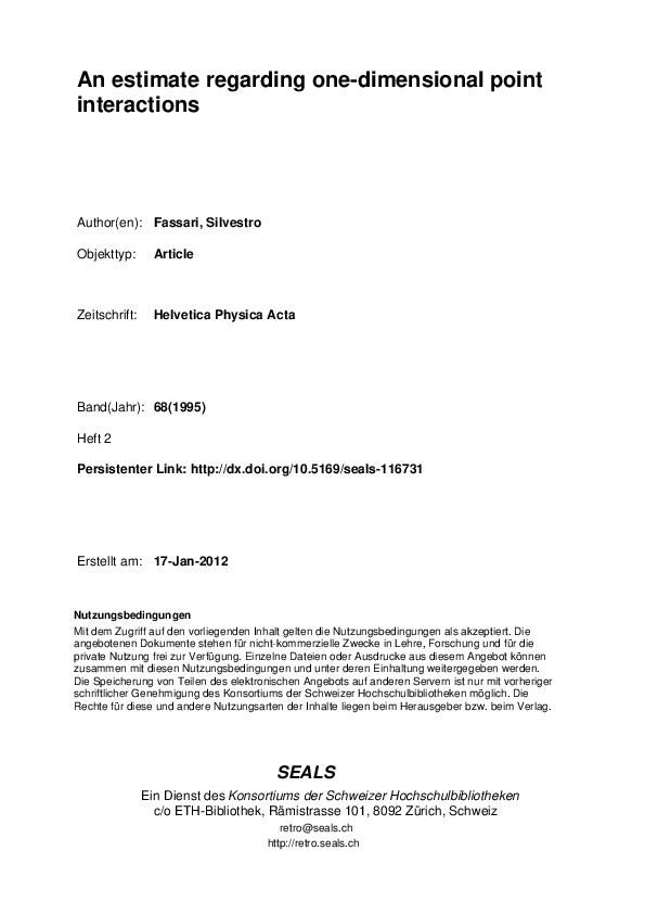 (PDF) An Estimate Regarding One-Dimensional Point Interactions