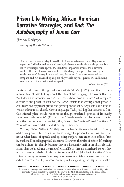 (PDF) Prison Life Writing, African American Narrative Strategies, and ...