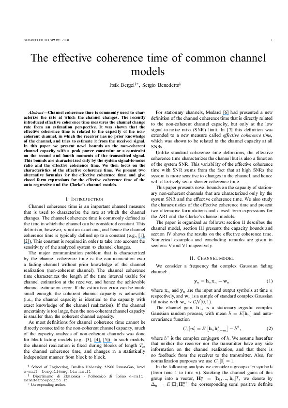 (PDF) The effective coherence time of common channel models