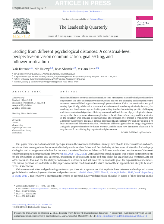 (PDF) Leading from different psychological distances: A construal-level ...