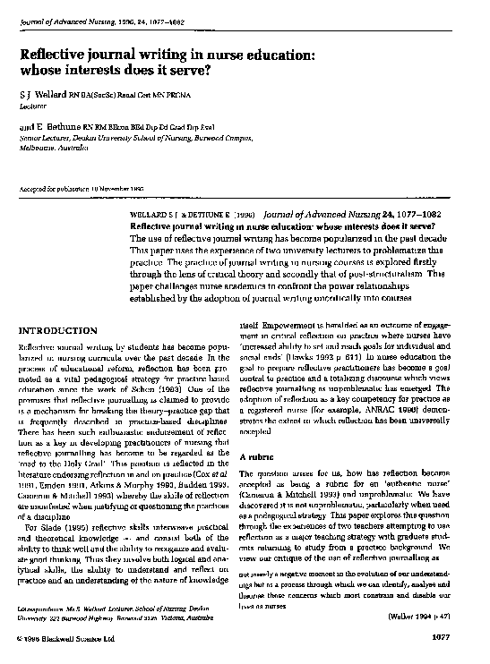 (PDF) Reflective journal writing in nurse education: whose interests ...