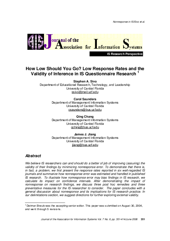(PDF) How Low Should You Go? Low Response Rates and the Validity of ...