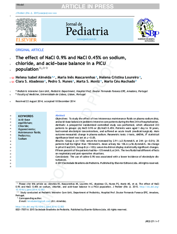 (PDF) The effect of NaCl 0.9% and NaCl 0.45% on sodium, chloride, and ...