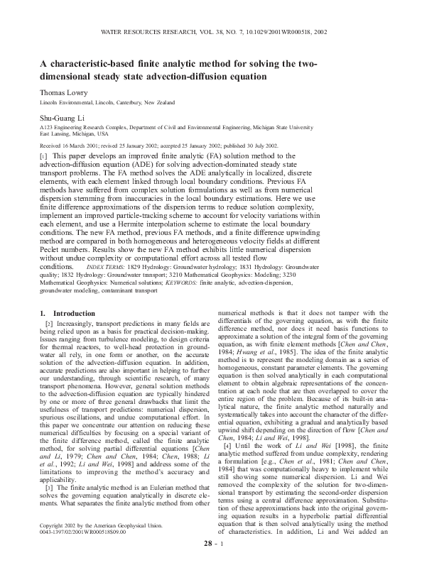 Pdf A Characteristic Based Finite Analytic Method For Solving The Two Dimensional Steady State