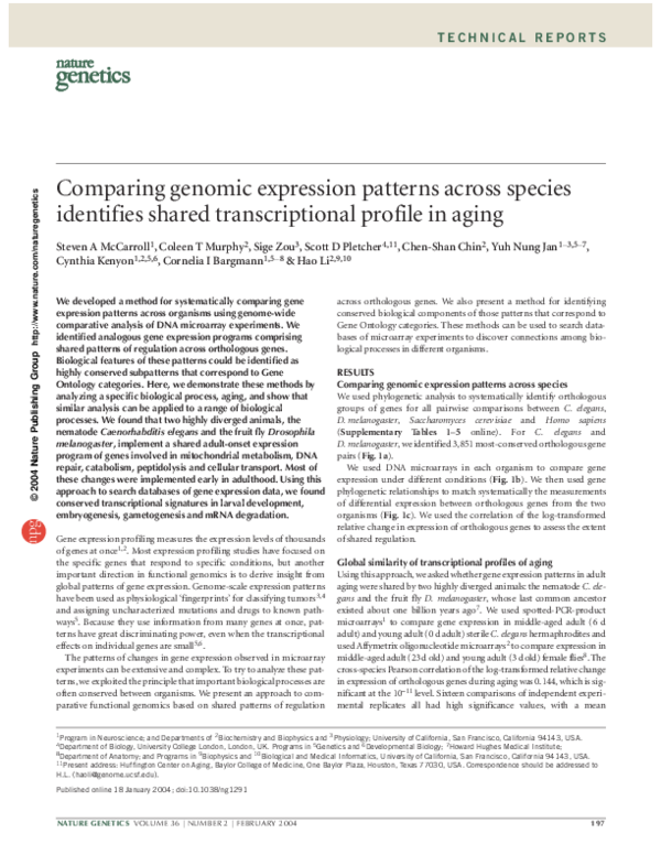(PDF) Comparing genomic expression patterns across species identifies ...