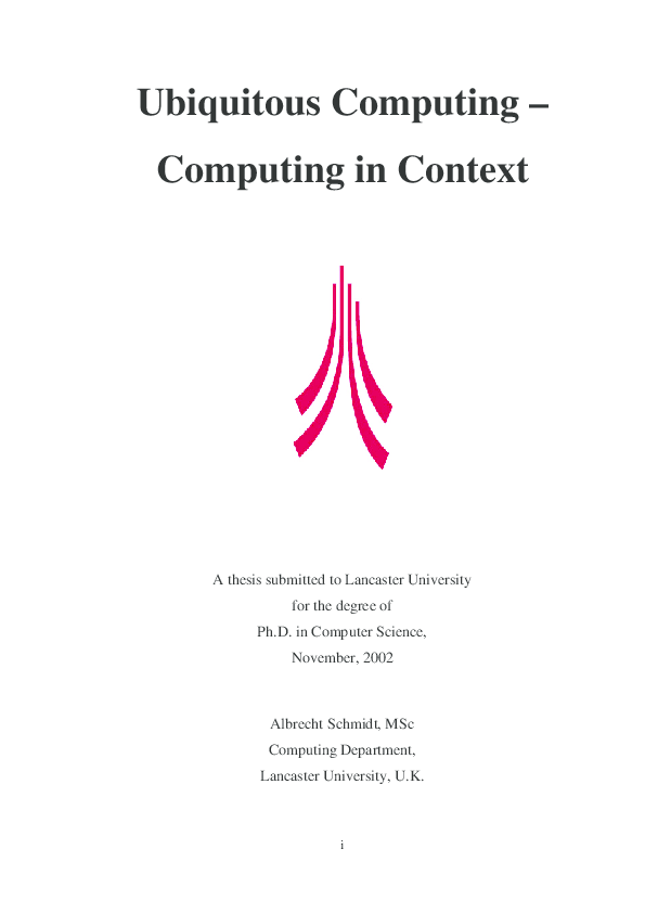 (PDF) Ubiquitous Computing – Computing in Context