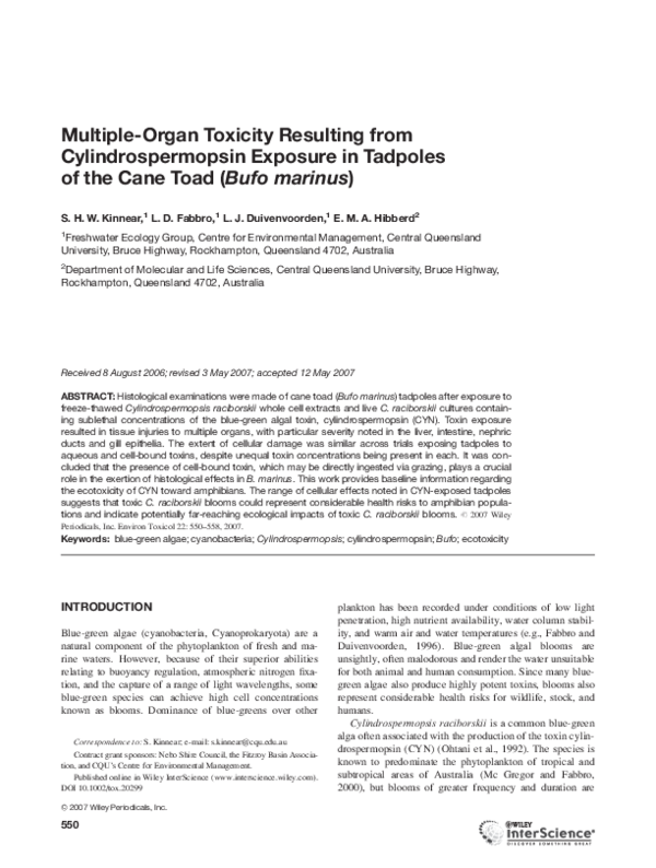 (PDF) Multiple-organ toxicity resulting from cylindrospermopsin ...