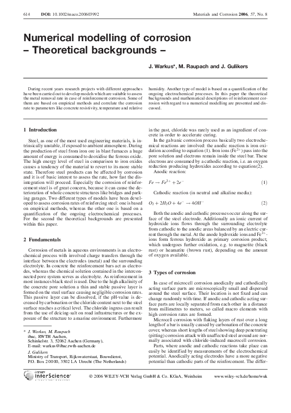 (PDF) Numerical modelling of corrosion – Theoretical backgrounds
