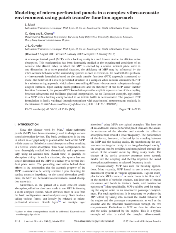 (PDF) Modeling of micro-perforated panels in a complex vibro-acoustic ...