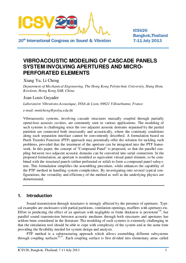 Pdf Vibroacoustic Modeling Of Cascade Panels System Involving