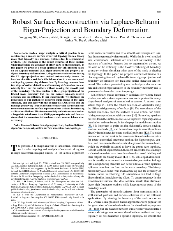 (PDF) Robust surface reconstruction via Laplace-Beltrami eigen-projection and boundary deformation