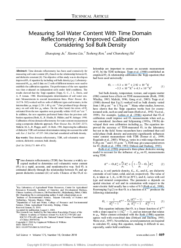 (PDF) Measuring Soil Water Content With Time Domain Reflectometry