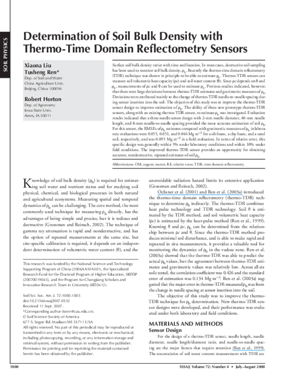 (PDF) Determination of Soil Bulk Density with Thermo-Time Domain ...