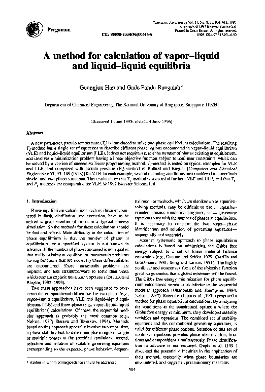 (PDF) A method for calculation of vapor-liquid and liquid-liquid equilibria