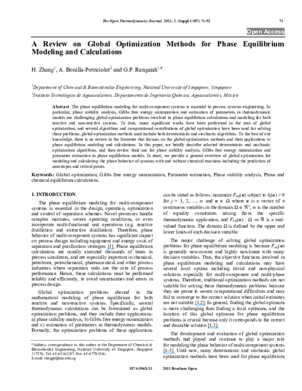 (PDF) A review on global optimization methods for phase equilibrium modeling and calculations