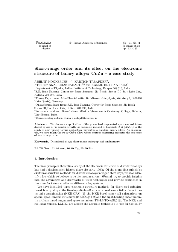 (PDF) Short-range order and its effect on the electronic structure of ...